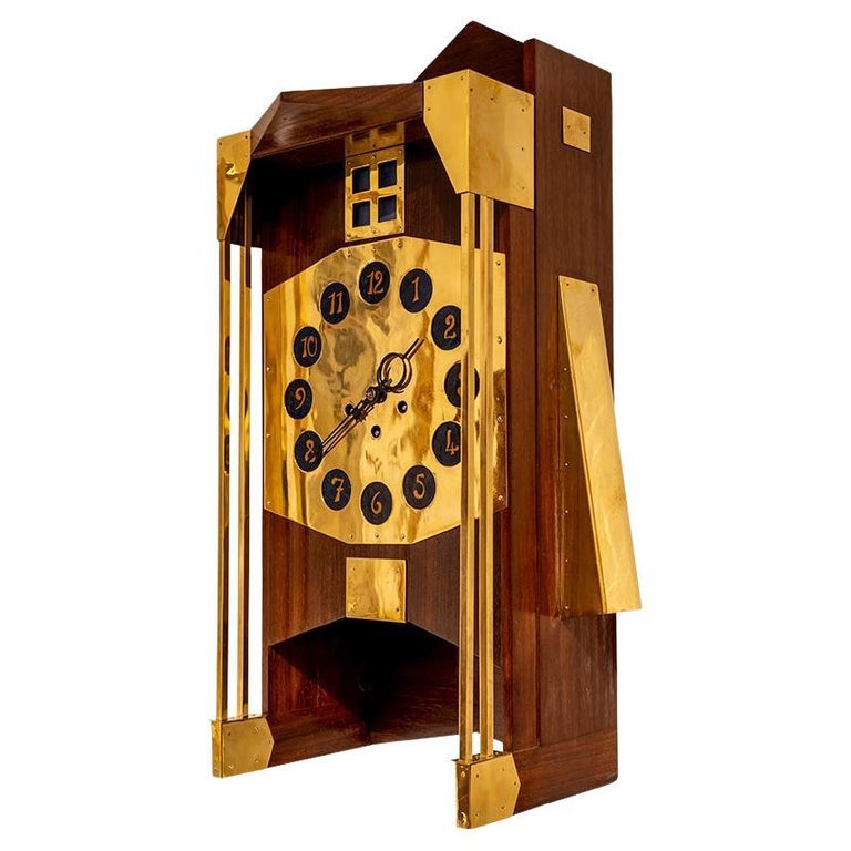 Wall or Table Clock Gustave Serrurier Belgian Art Nouveau Wood Brass ...