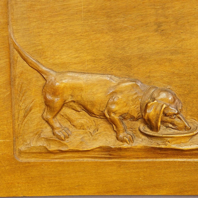 Wall Relief Wood Carving with Farmer Boy and Dachshund, circa 1900 For ...