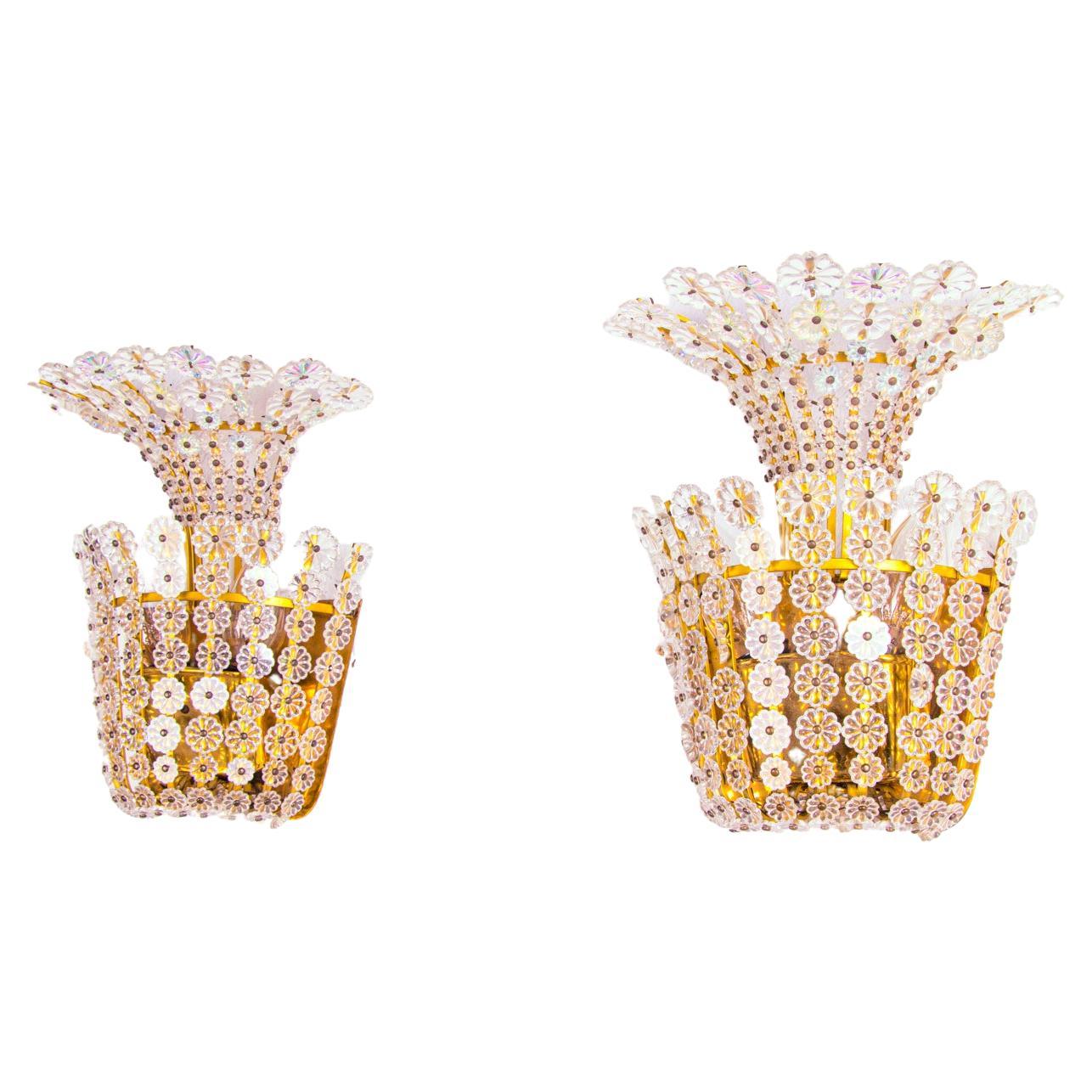 Pair of Sconces with Crystal Flowers in the Manner of Emil Stejnar ...