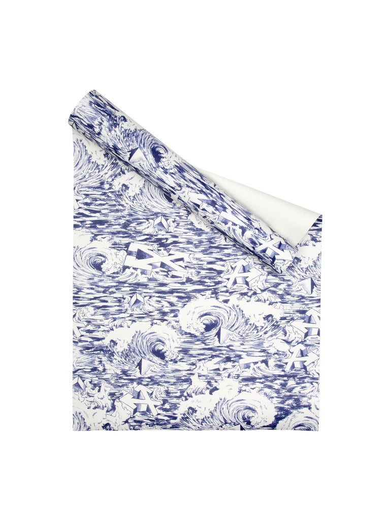 Off-White Wallpaper Waves White Blue For Sale at 1stDibs