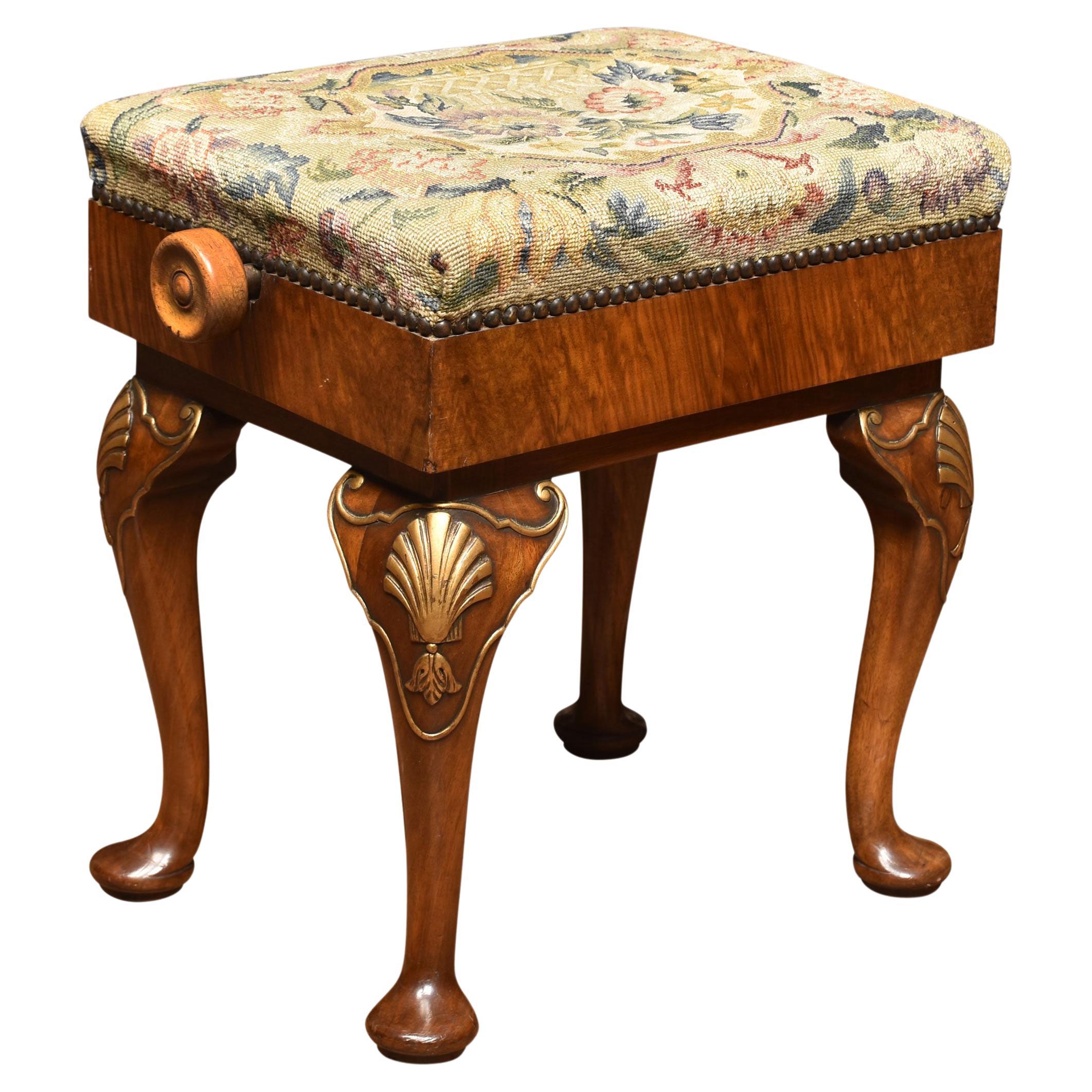 Patinated Victorian Era Walnut Adjustable Harp Stool with Original ...