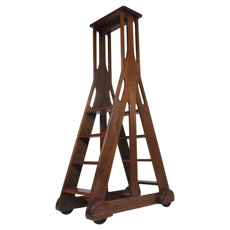 Walnut American Studio Craft Library Ladder at 1stDibs