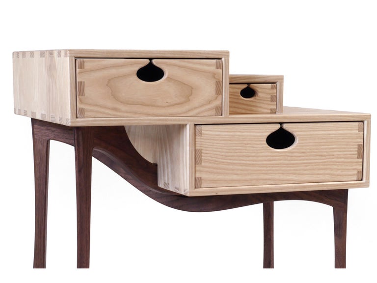 Walnut and Ash Coriolis Side Table, Three Drawer Modern Nightstand ...