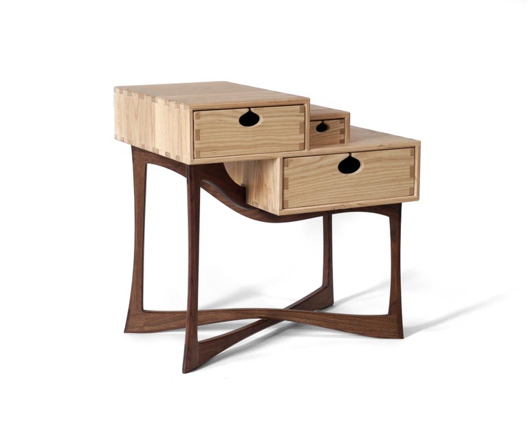 Walnut and Ash Coriolis Side Table, Three Drawer Modern Nightstand ...