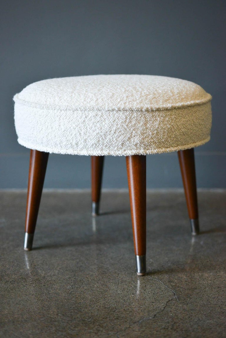 Walnut and Boucle Footstool, ca. 1965 at 1stDibs