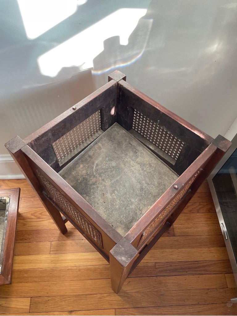 Walnut and Cane Jardiniere Planter For Sale at 1stDibs