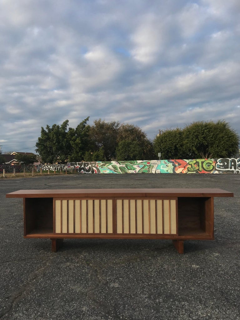 Walnut and Cane Low Profile Sideboard For Sale at 1stDibs