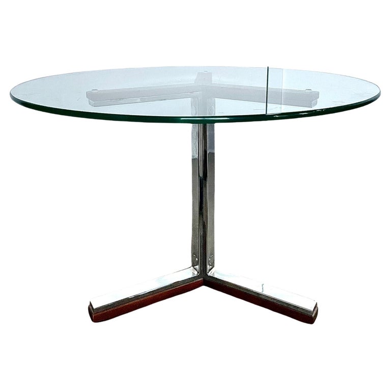Walnut and Chrome Glass Top Coffee Table For Sale at 1stDibs