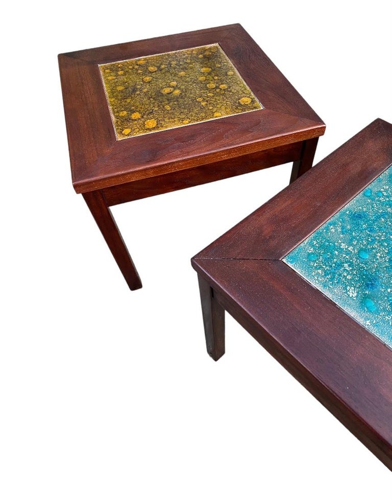 Walnut and Hand-painted Copper Side Tables by John Keal for Brown ...