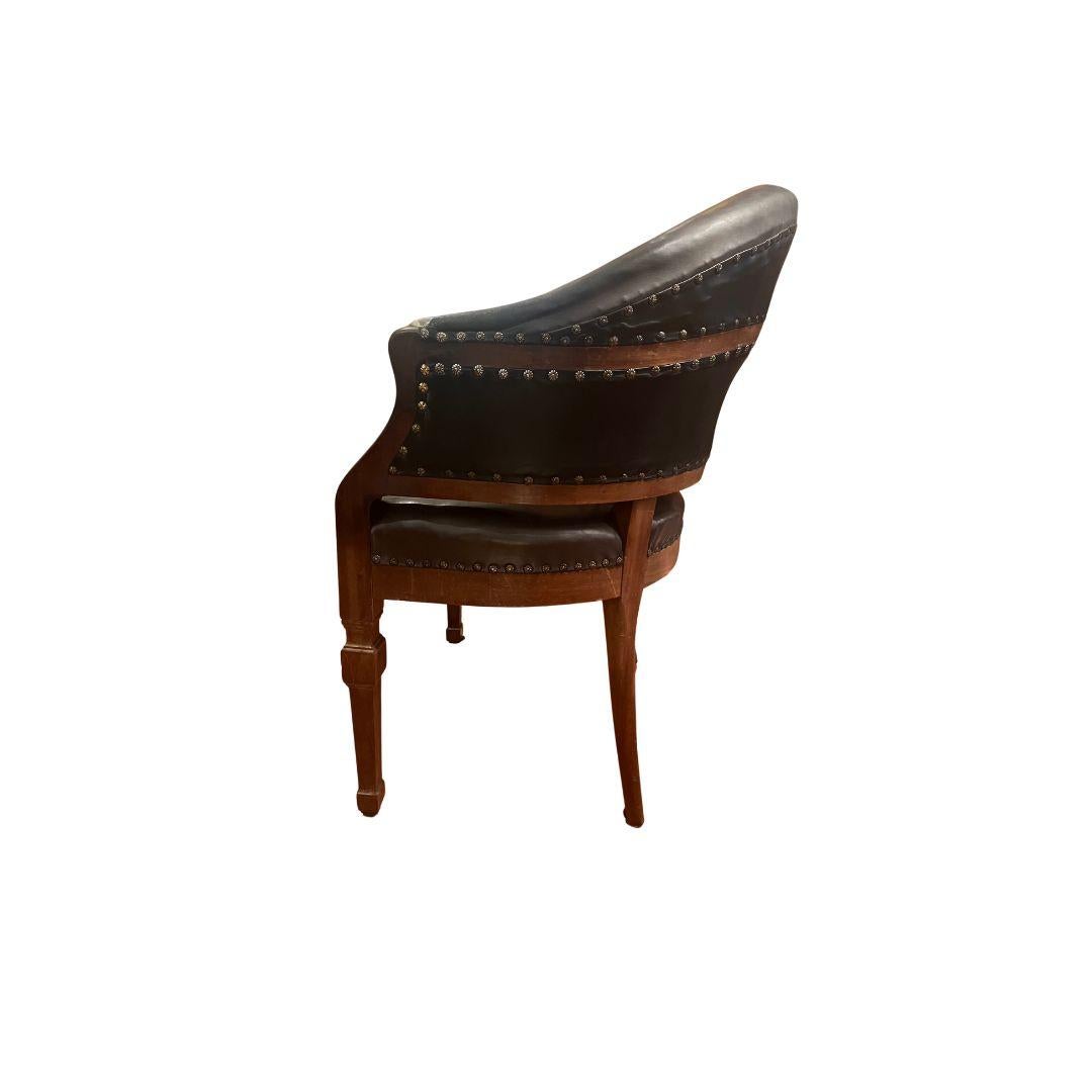 Walnut and Leather Barrel Chair For Sale at 1stDibs