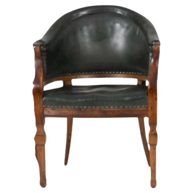 Walnut and Leather Barrel Chair For Sale at 1stDibs