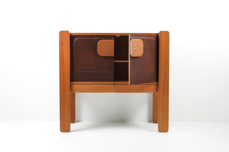 Walnut and Leather Postmodern Cabinet at 1stDibs