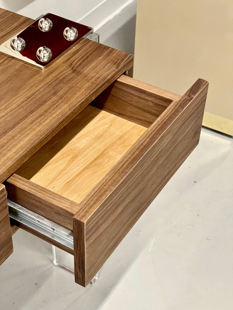 Custom Walnut and Lucite Desk For Sale at 1stDibs | custom walnut desk