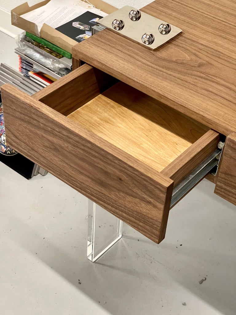 Custom Walnut and Lucite Desk For Sale at 1stDibs | custom walnut desk