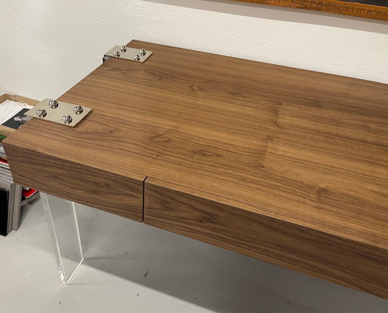 Custom Walnut and Lucite Desk For Sale at 1stDibs | custom walnut desk