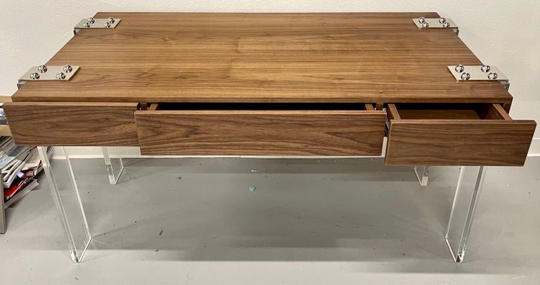 Custom Walnut and Lucite Desk For Sale at 1stDibs | custom walnut desk