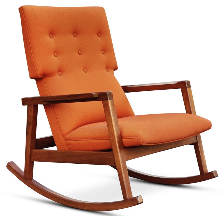 Walnut and Persimmon Ducale Wool Fabric Rocking Chair by Design within ...