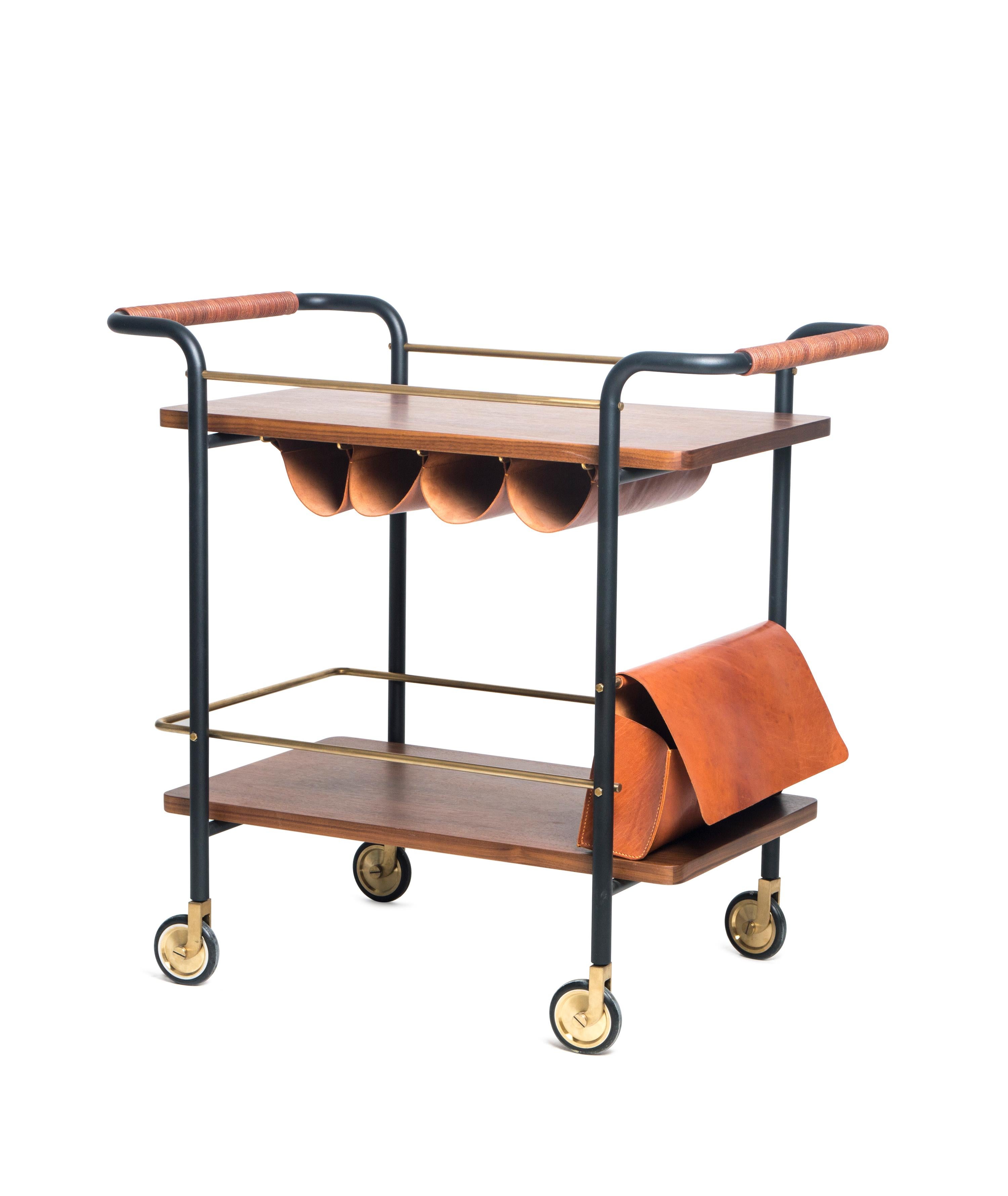 Walnut And Steel Bar Cart, James For Sale at 1stDibs