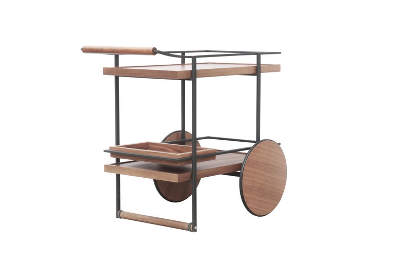 Walnut and Steel Bar Cart, James For Sale at 1stDibs
