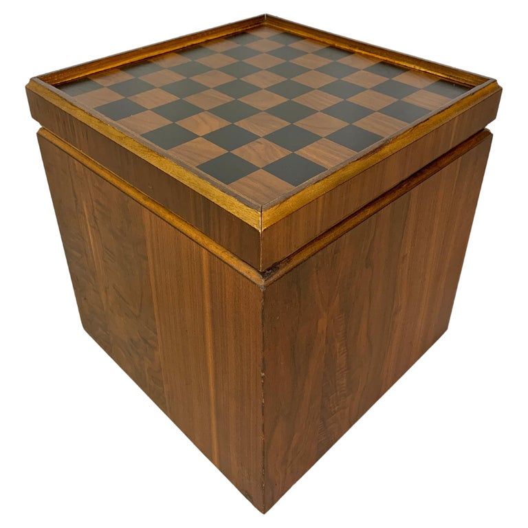 Walnut and Vinyl Chess Table with Storage at 1stDibs