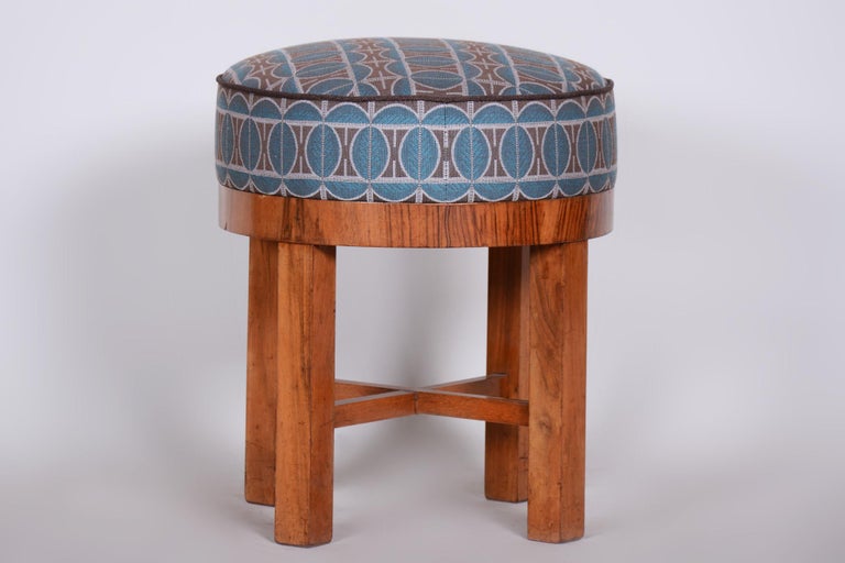 Walnut Art Deco Stool Tabourette, New Upholstery and Fabric, Czechia ...