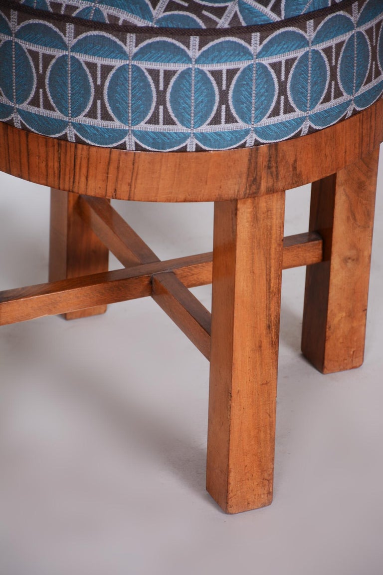 Walnut Art Deco Stool Tabourette, New Upholstery and Fabric, Czechia ...