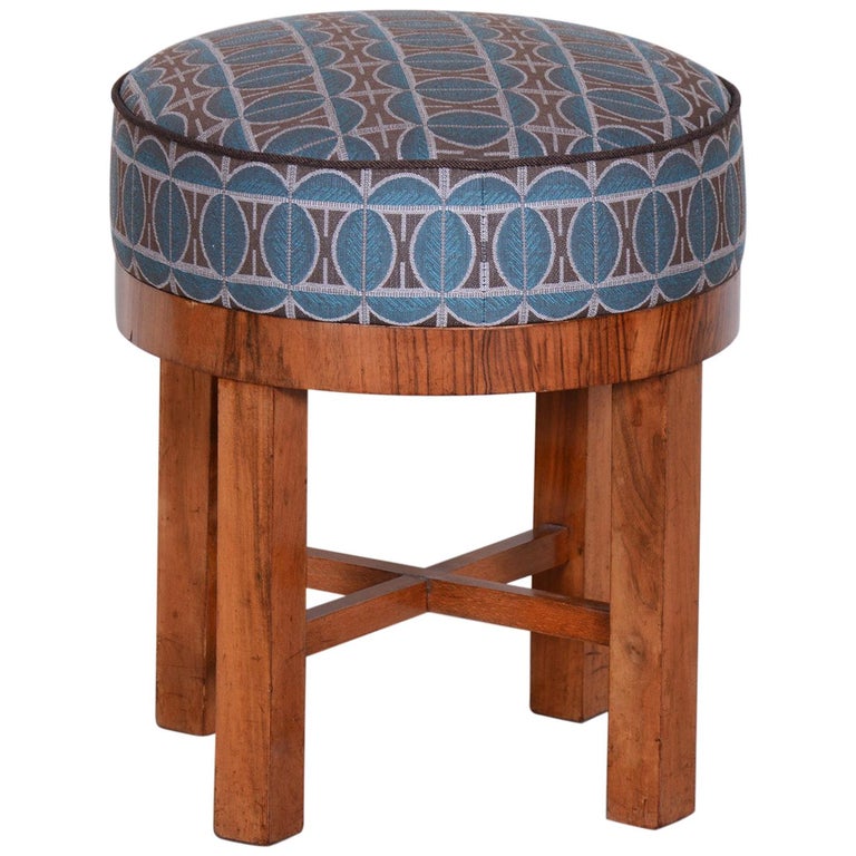 Walnut Art Deco Stool Tabourette, New Upholstery and Fabric, Czechia ...