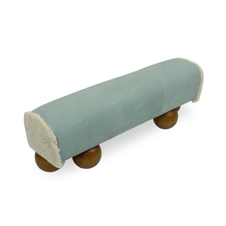 Walnut Ball Foot Bench with Leather Saddle Shaped Seat, Customizable ...