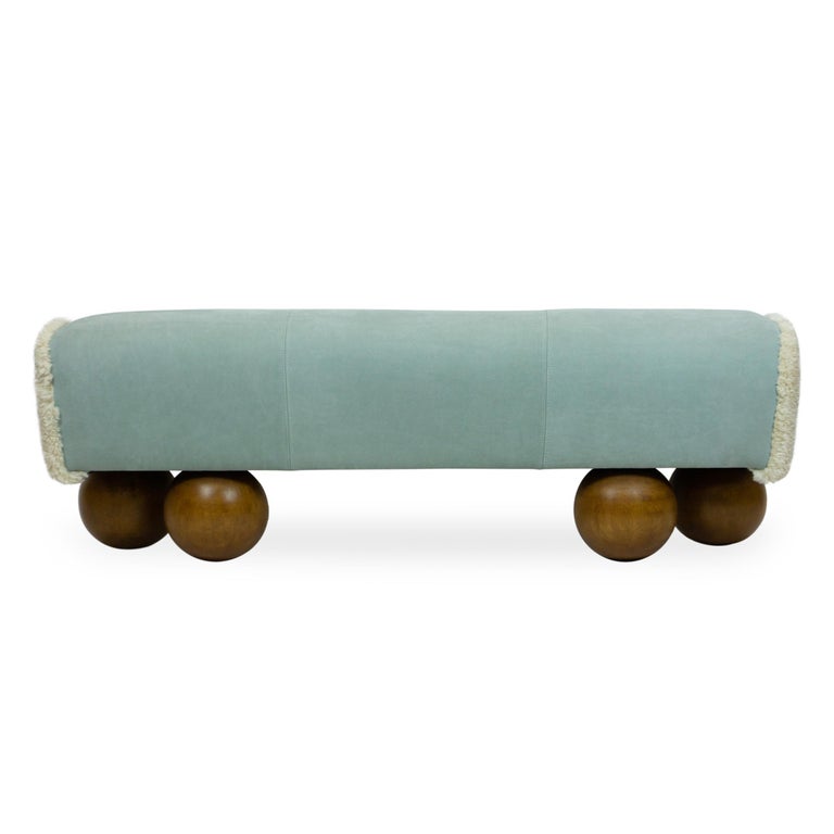 Walnut Ball Foot Bench with Leather Saddle Shaped Seat, Customizable ...