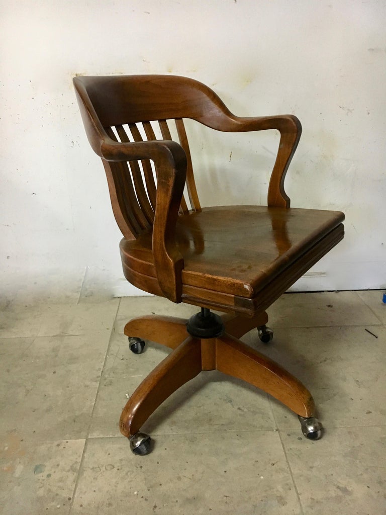 Walnut Banker Desk Office Chair at 1stDibs