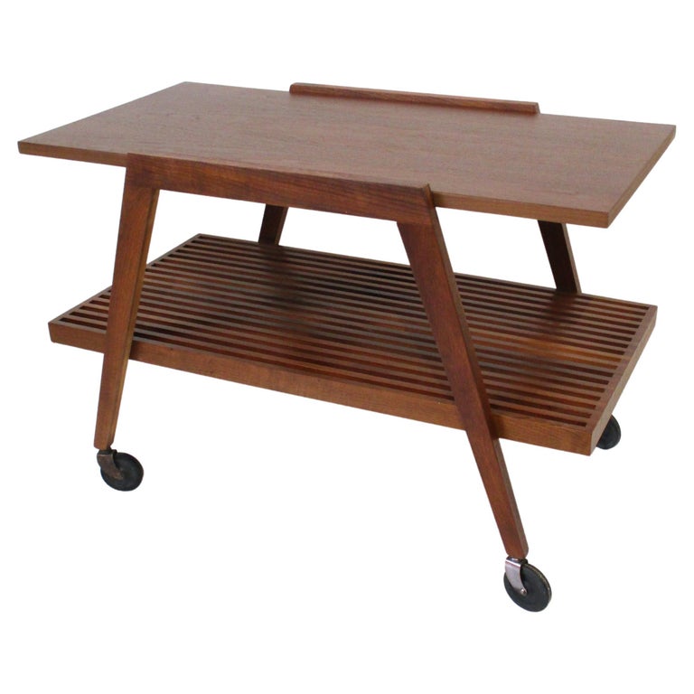 Walnut Bar Cart in the Manner of George Nelson For Sale at 1stDibs