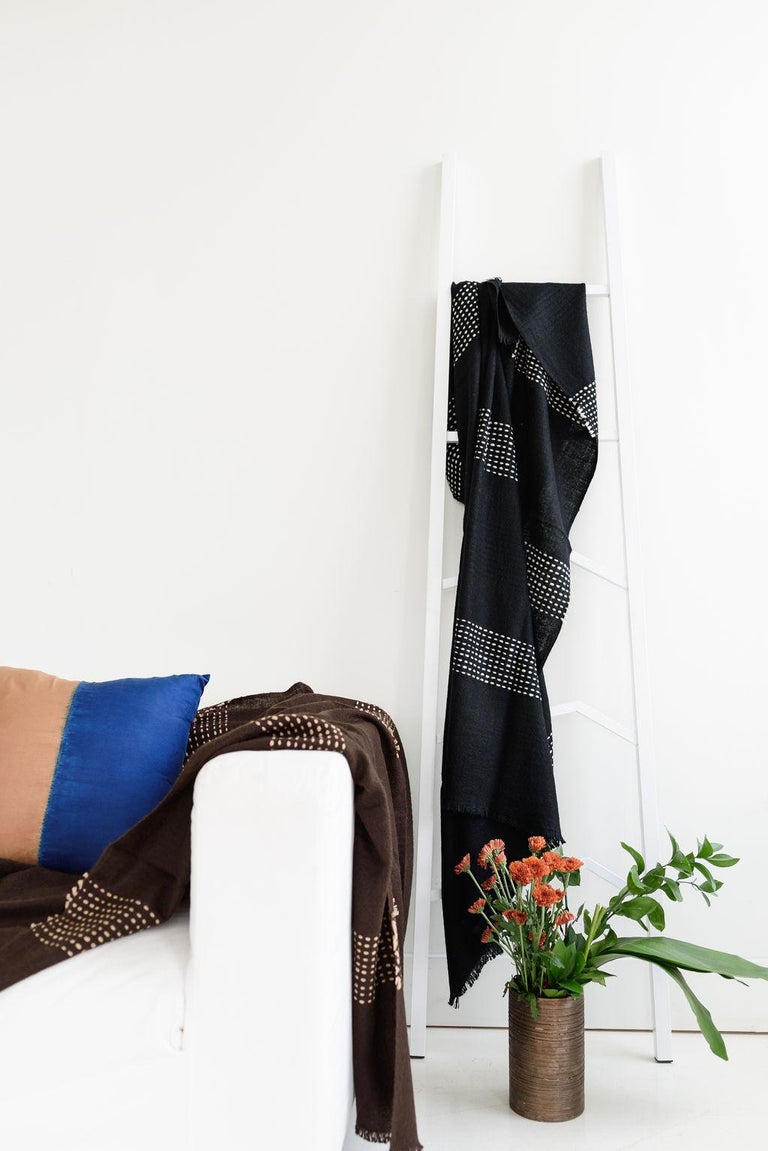 Walnut Dark Brown Handloom Throw / Blanket in Handspun Yak and Stripes ...