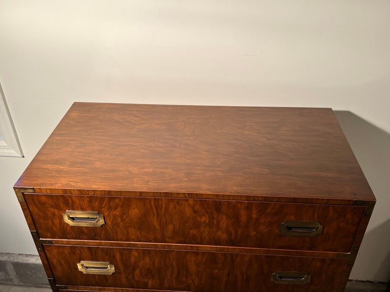 Walnut Campaign Dresser in the Style of Henredon For Sale at 1stDibs