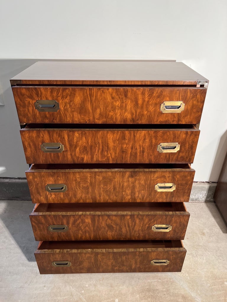 Walnut Campaign Dresser in the Style of Henredon For Sale at 1stDibs