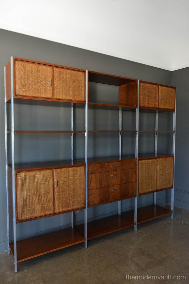 Walnut, Cane and Aluminum Wall Unit or Room Divider by Founders, circa ...