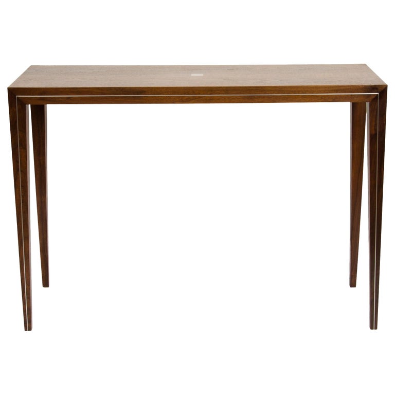 Walnut Console with Brass or Aluminum Inlay Detail For Sale at 1stDibs