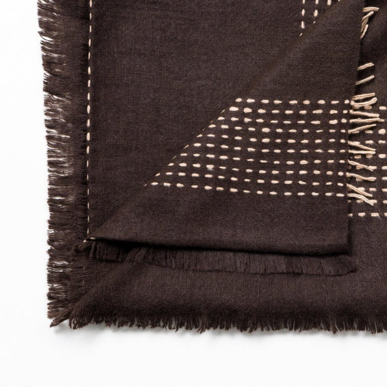 Walnut Dark Brown Handloom King Size Bedspread Handspun Yak,Stripes Pattern For Sale at 1stDibs