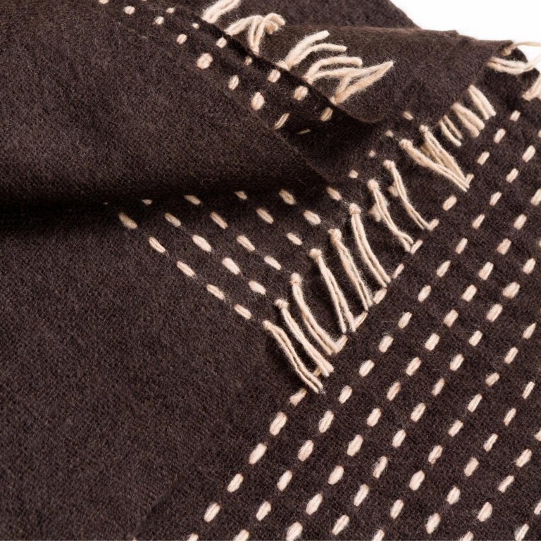 Walnut Dark Brown Handloom King Size Bedspread Handspun Yak,Stripes Pattern For Sale at 1stDibs