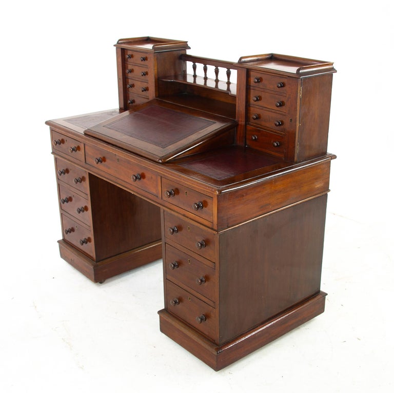 Walnut Dickens Desk, Double Pedestal Desk, Victorian Desk, Scotland ...