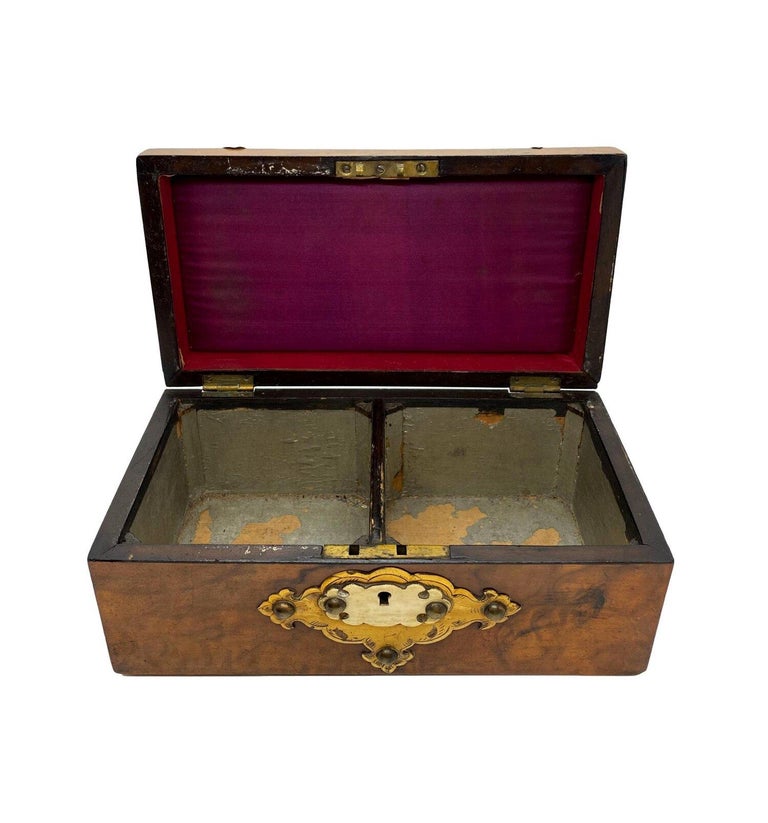 Walnut Dome Top Tea Caddy with Brass and Bone Decoration, English ...