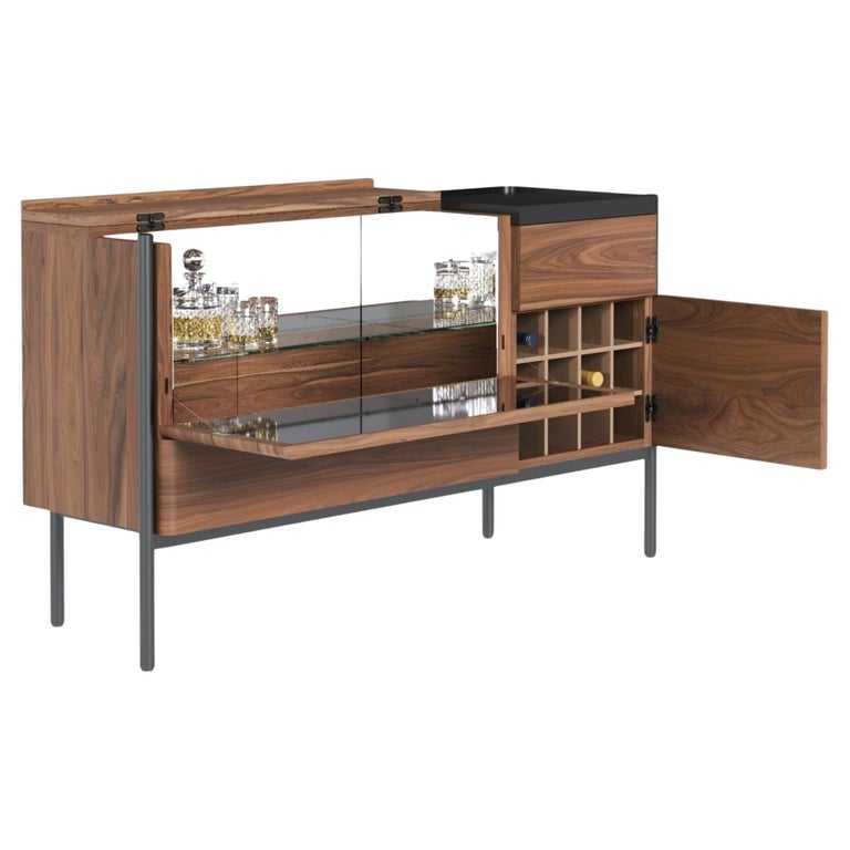 Walnut Dry Bar Sideboard Cabinet For Sale at 1stDibs