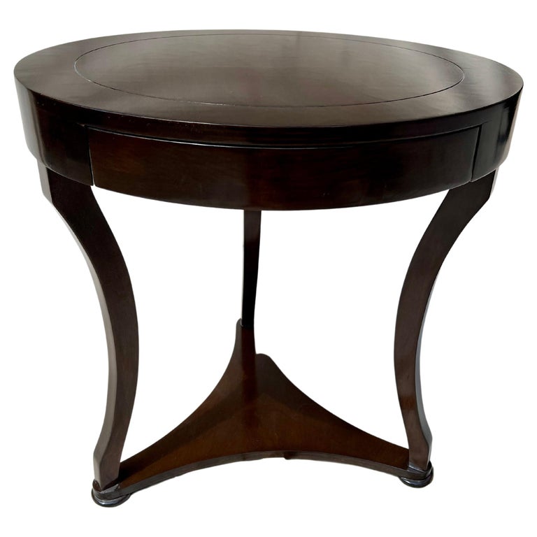 Walnut Finish Round Side Table with Router Detail to Top with Drawer ...