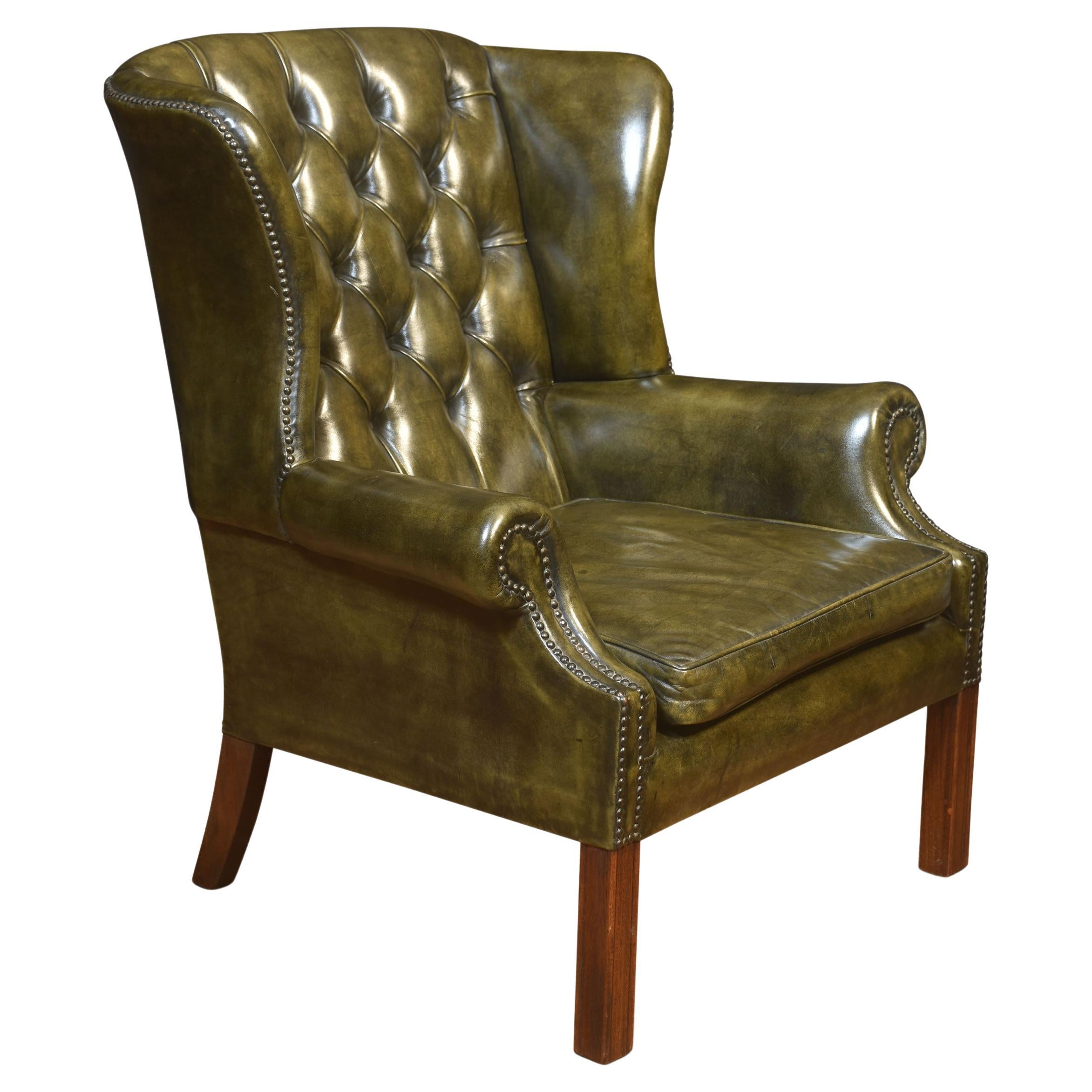Brown Leather Upholstered Wingback Armchair For Sale at 1stDibs | brown ...