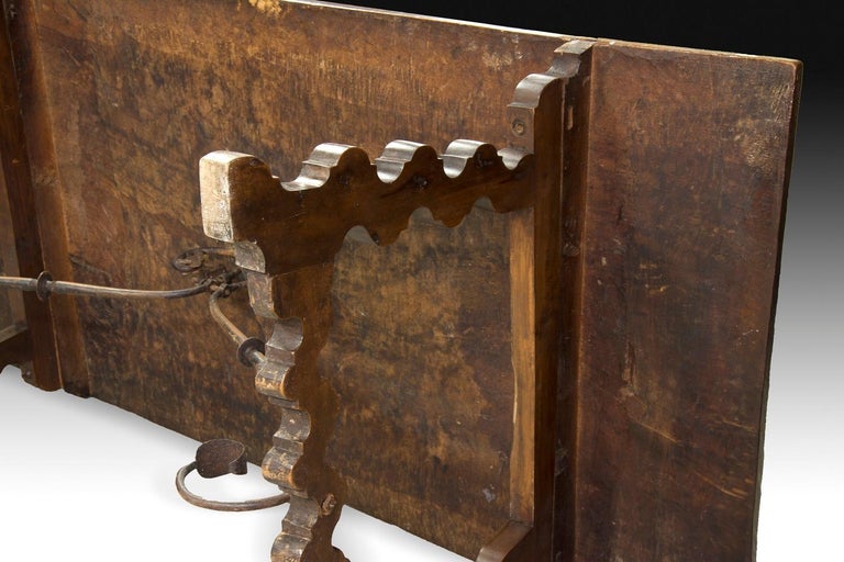 Walnut “Lyre Legs” Table with Wrought Iron Fasteners, Spain, Castille ...