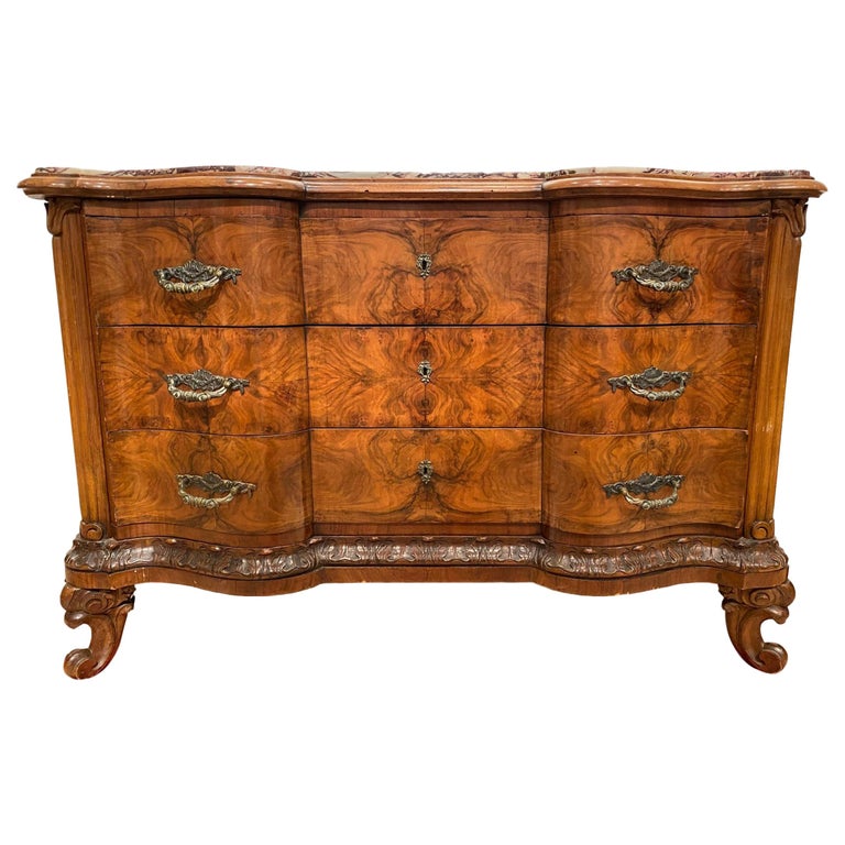 Walnut Marble-Top Serpentine Commode, Italian, circa 1880 at 1stDibs