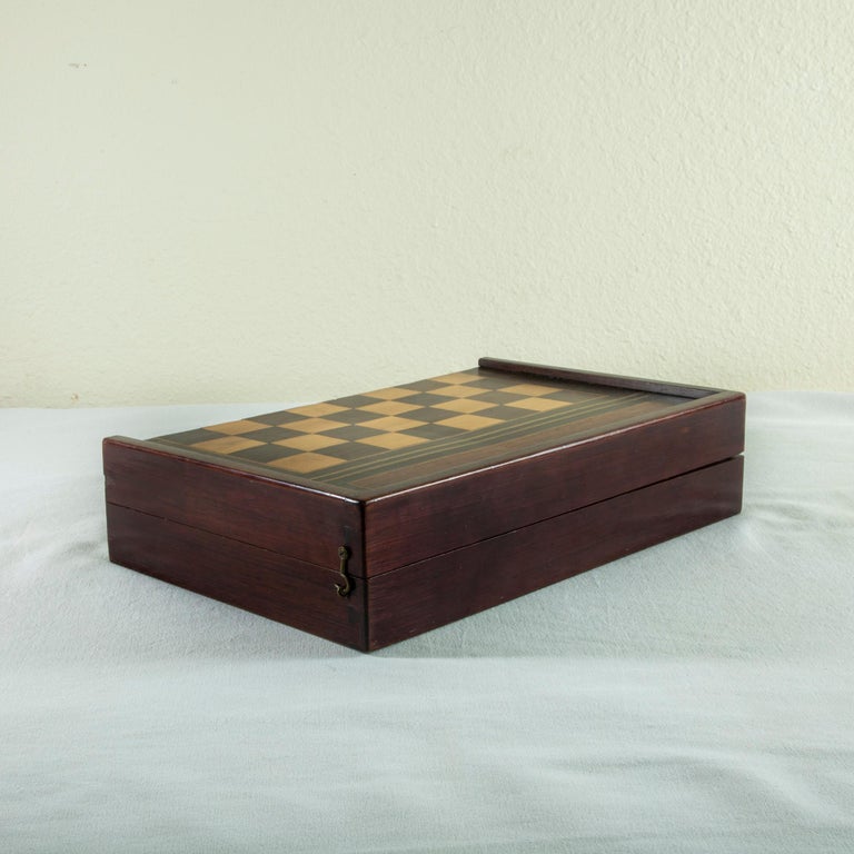 Walnut Marquetry Folding Game Box for Chess, Checkers, Backgammon ...