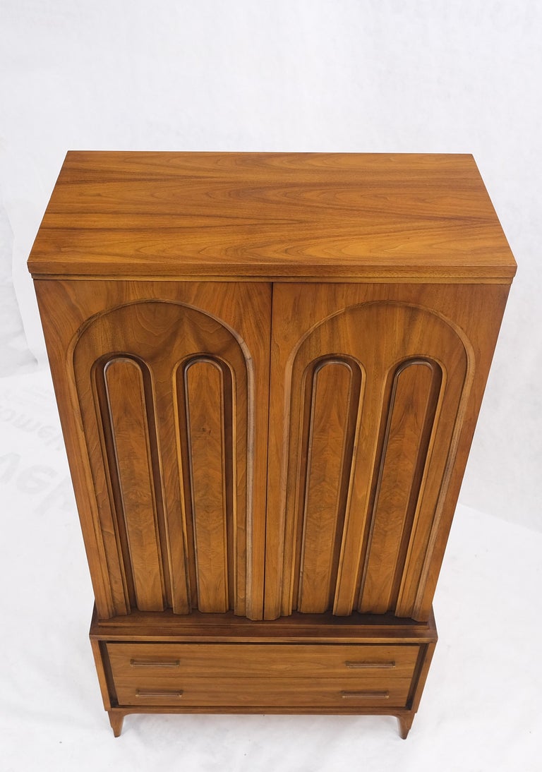 Walnut Mid-Century Modern Highboy Chest Dresser Double Door Compartment ...
