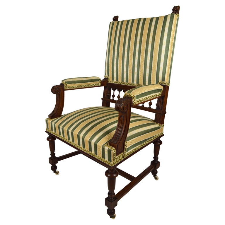 Walnut Office Armchair with Lion Heads, Renaissance Revival, France ...
