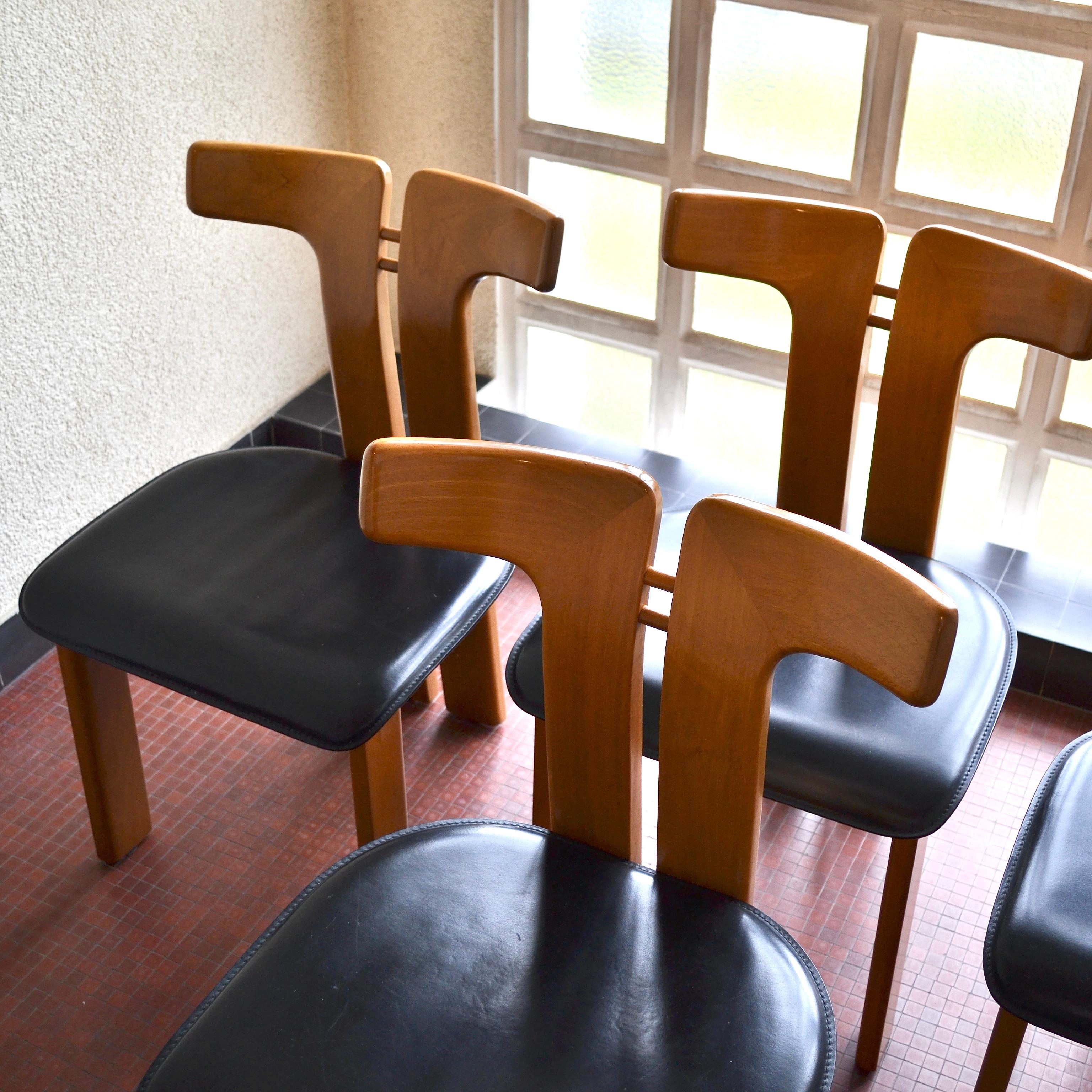 6 Walnut organic chairs, Pierre Cardin, France, 1980's at 1stDibs