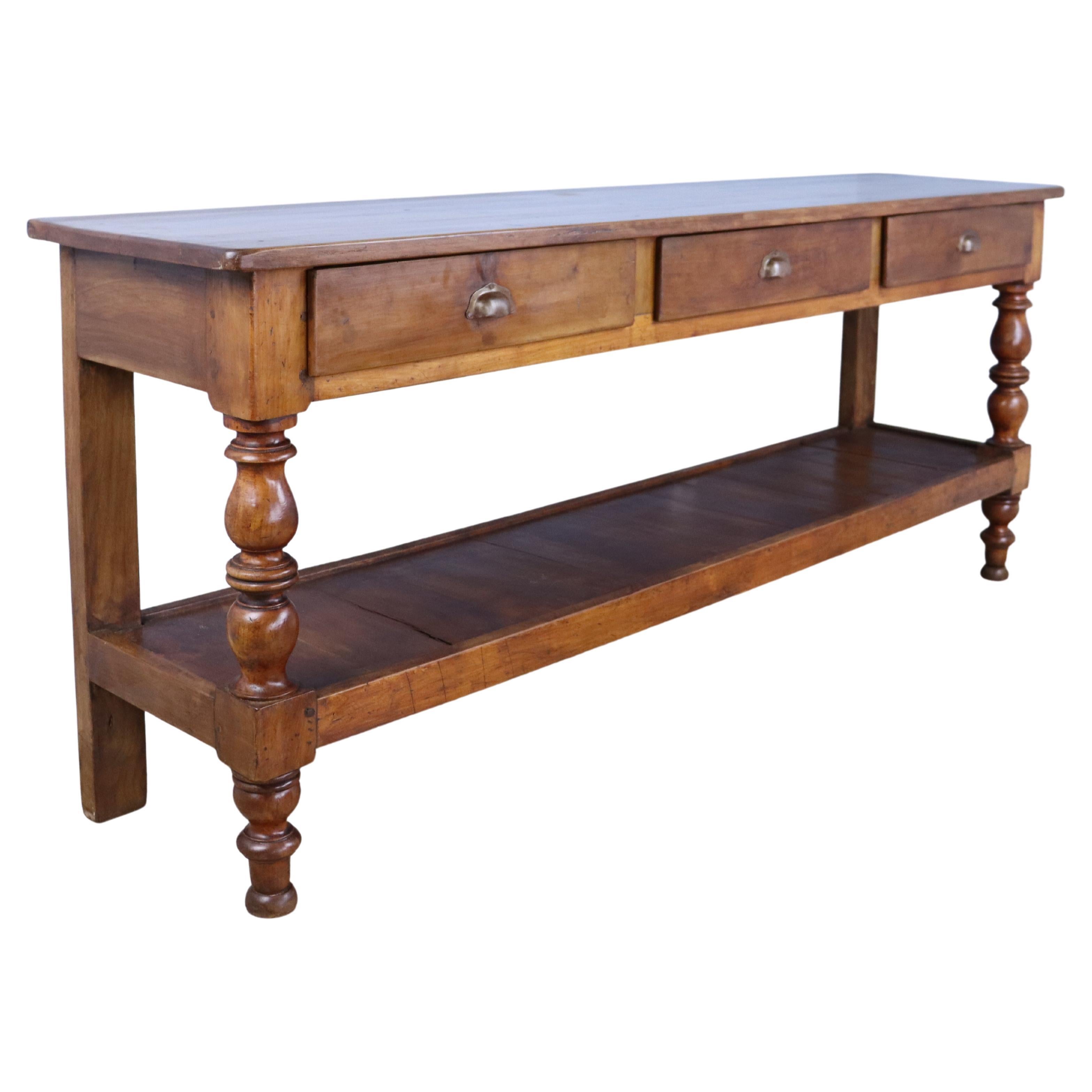 Antique French Cherry Library Table/Desk, Turned Legs and Small Drawer ...